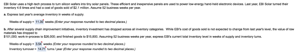 Solved EBI Solar uses a high-tech process to turn silicon | Chegg.com