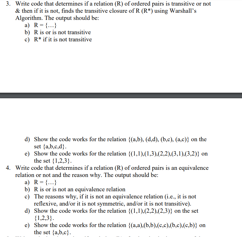 Solved 3. Write code that determines if a relation (R) of | Chegg.com