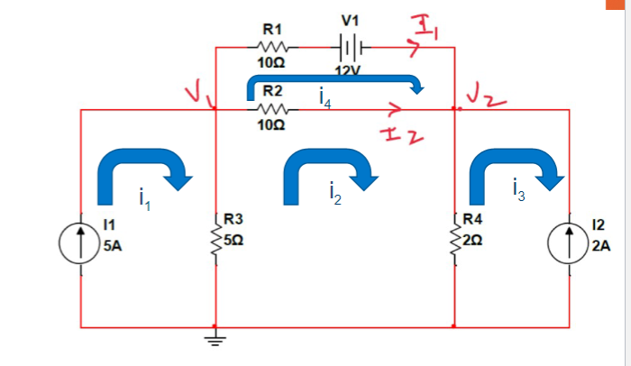 Solved solve for v1 v2, I1, I2 using mesh analysis | Chegg.com Solved solve for v1 v2, I1, I2 using mesh analysis | Chegg.com
