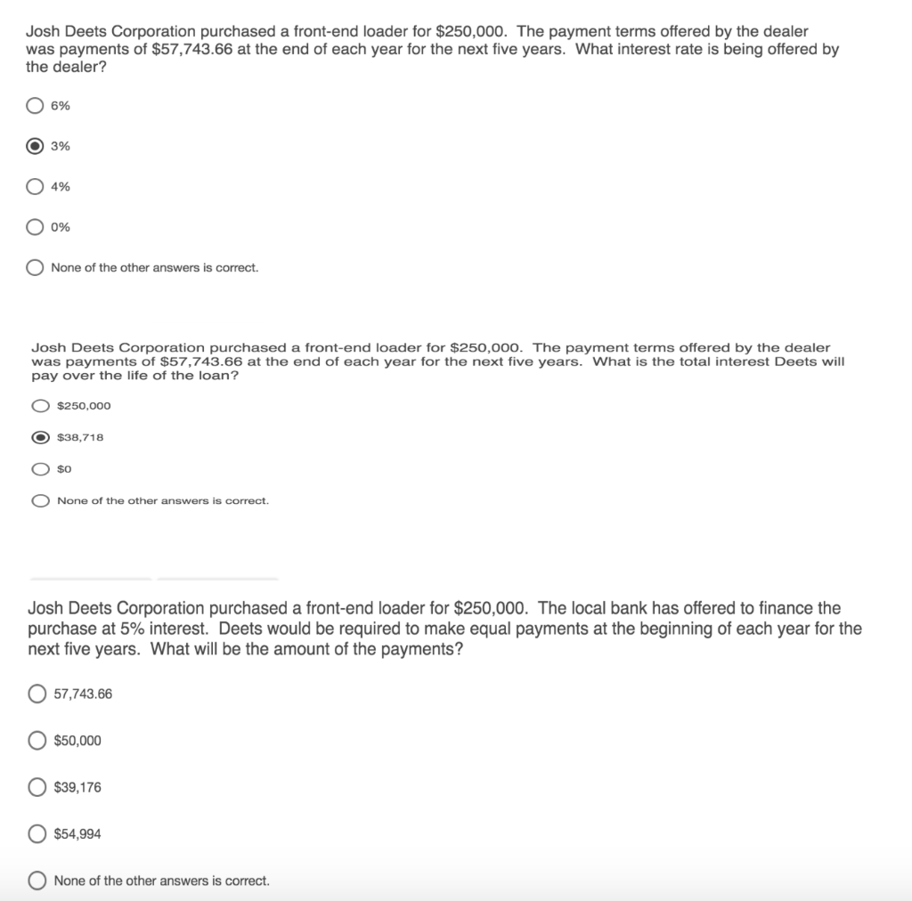 Solved Josh Deets Corporation purchased a front-end loader | Chegg.com