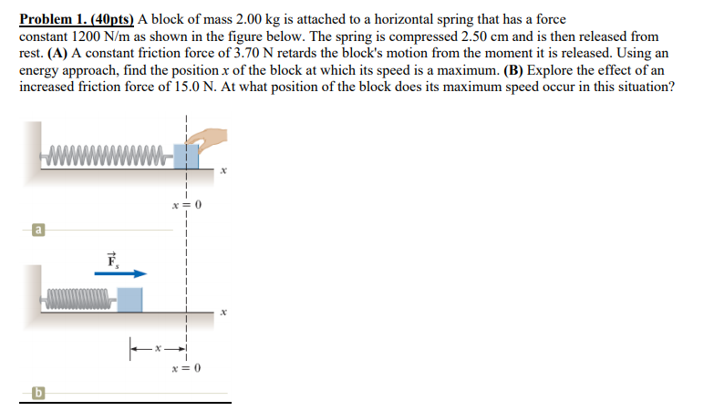 Solved Problem 1. (40pts) A block of mass 2.00 kg is | Chegg.com