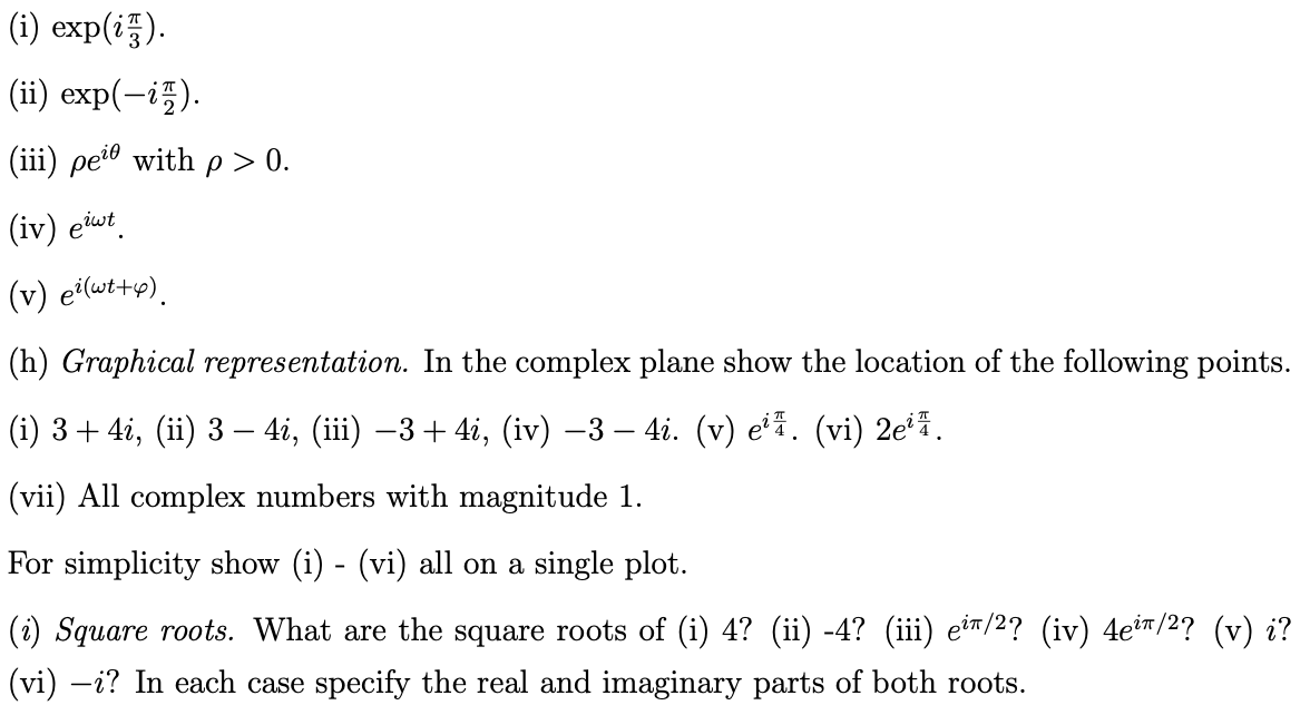 Solved (f) Magnitudes and phases. For each complex number z | Chegg.com