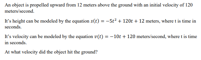 Solved An object is propelled upward from 12 meters above | Chegg.com