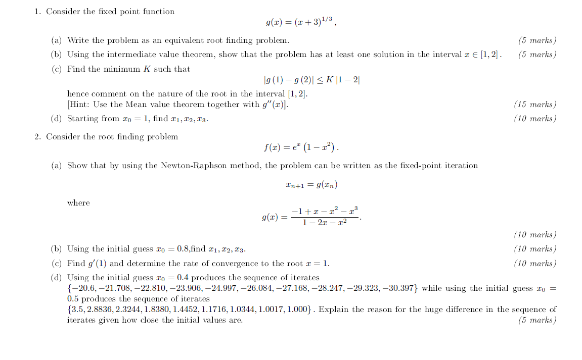 (5 marks) (5 marks) 1. Consider the fixed point | Chegg.com