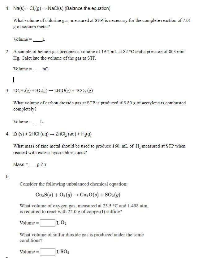 Solved 1. Na(s) + Cl2(9) - NaCl(s) (Balance the equation) | Chegg.com