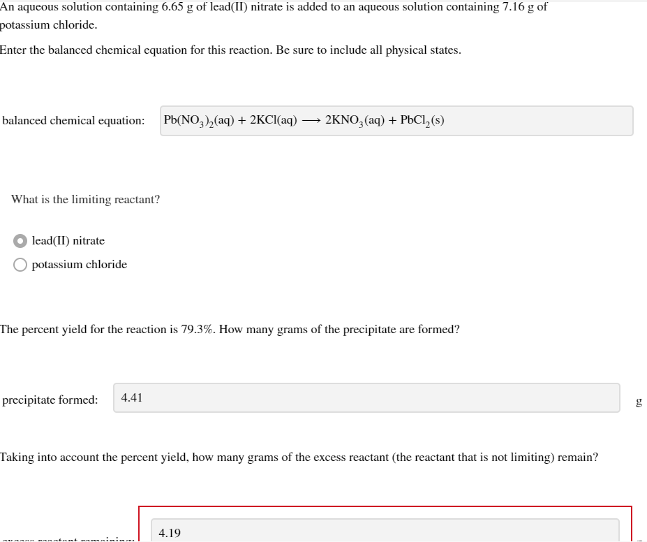 Solved An aqueous solution containing 6.65 g of lead(II) | Chegg.com