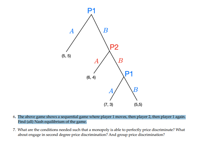 Solved The above game shows a sequential game where player 1 | Chegg.com