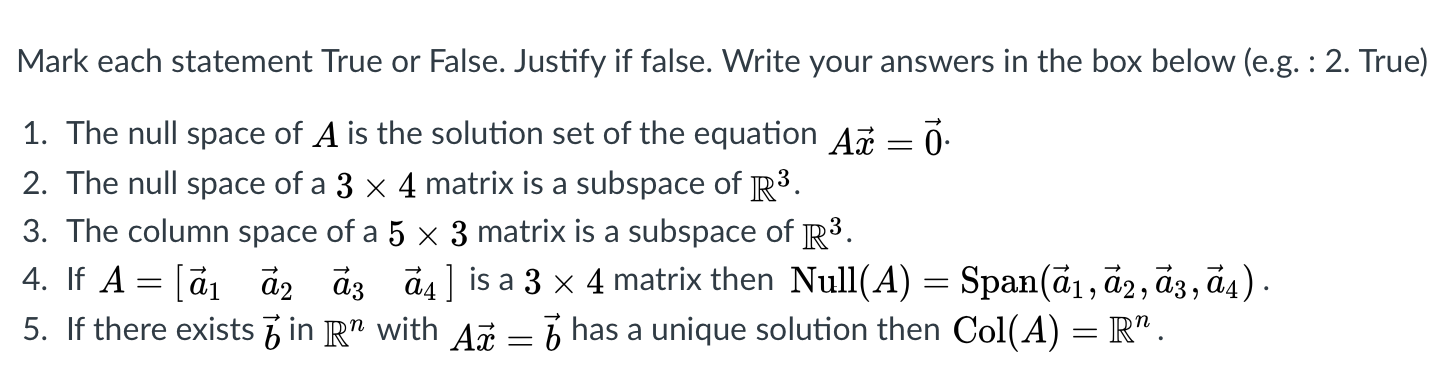 Solved Mark each statement True or False. Justify if false. | Chegg.com