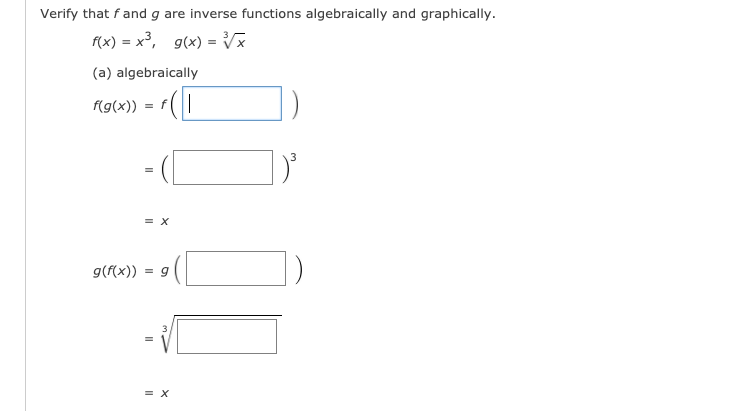 Solved Verify that fand g are inverse functions | Chegg.com