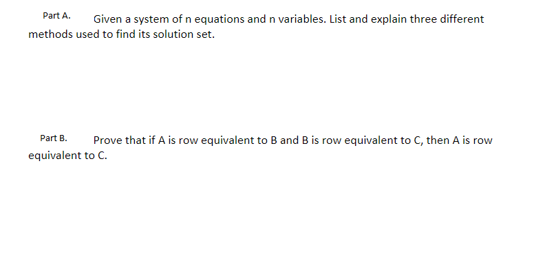Solved Part A Given A System Of N Equations And N