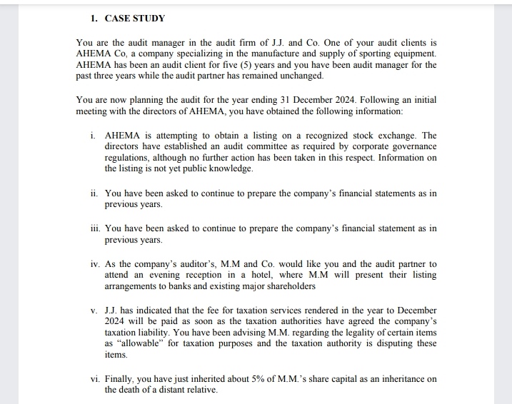 Solved CASE STUDY You are the audit manager in the audit | Chegg.com