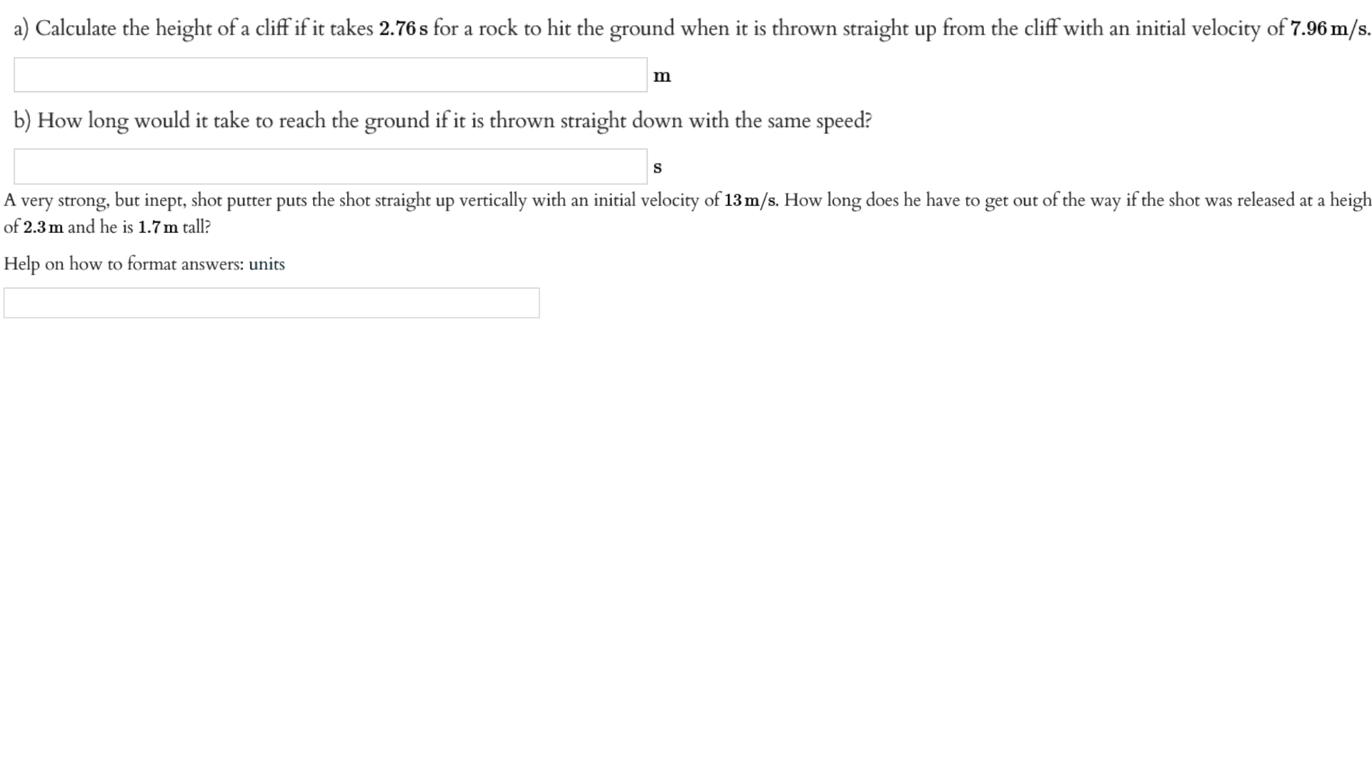 Solved a) Calculate the height of a cliff if it takes 2.76 s | Chegg.com