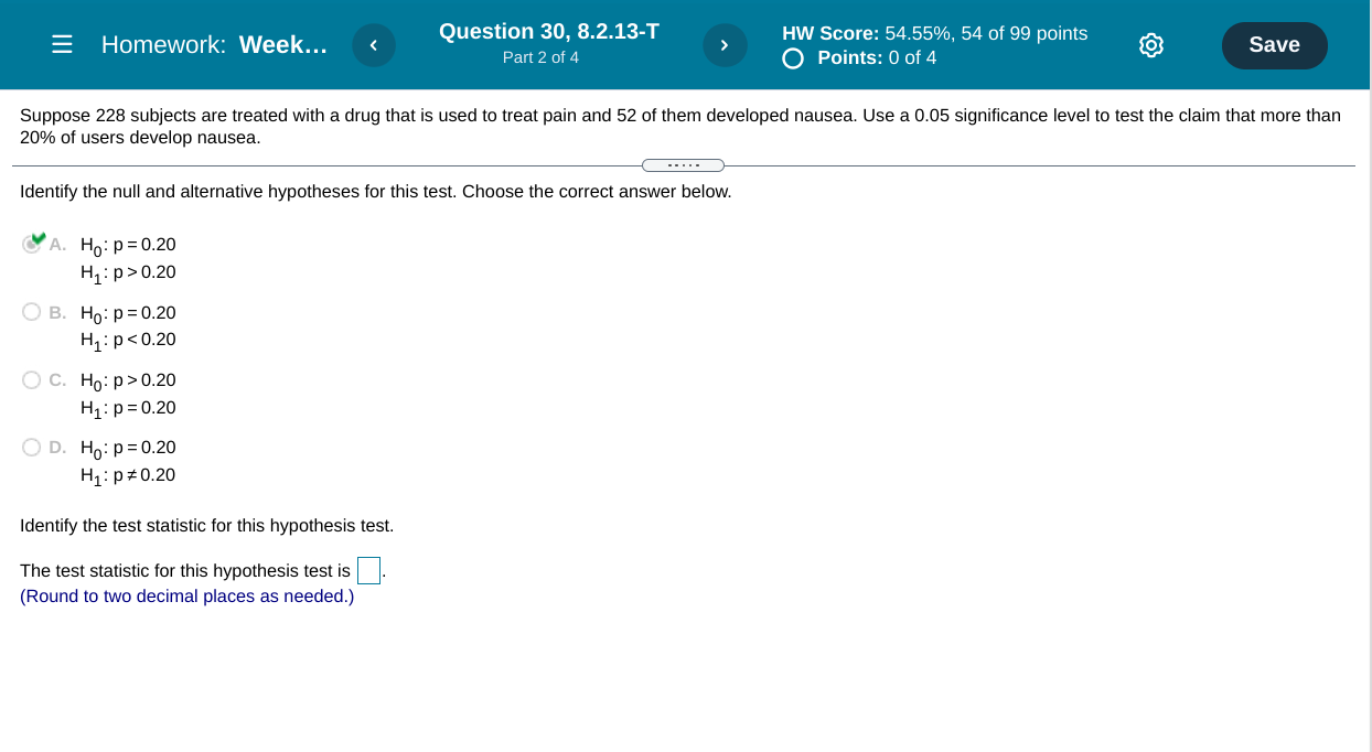 Solved = Homework: Week... Question 30, 8.2.13-T Part 2 of 4 | Chegg.com