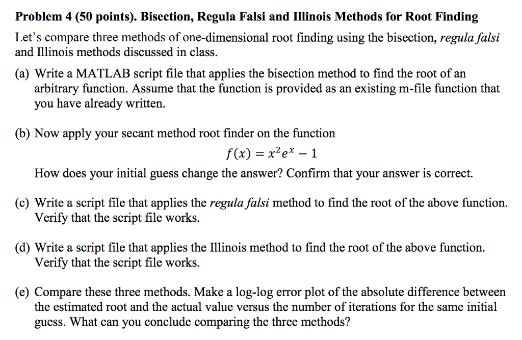 Solved Problem 4 50 Points Bisection Regula Falsi And