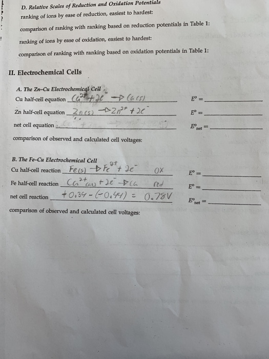 D. Relative Scales of Reduction and Oxidation | Chegg.com