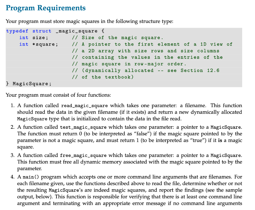 Solved Program Requirements Your program must store magic | Chegg.com