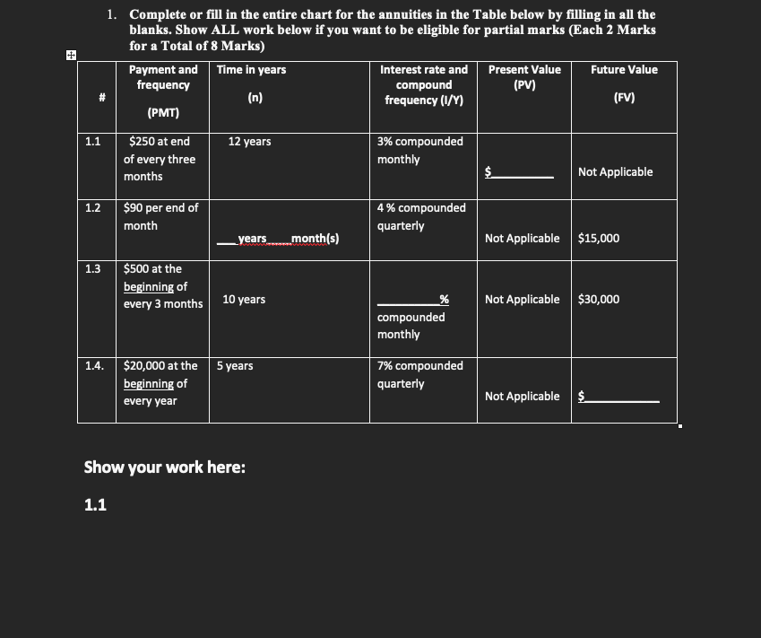 Solved Complete or fill in the entire chart for the | Chegg.com