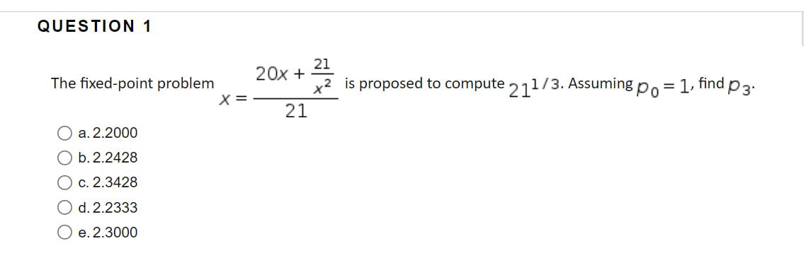 Solved a. 2.2000 b. 2.2428 c. 2.3428 d. 2.2333 e. 2.3000 | Chegg.com