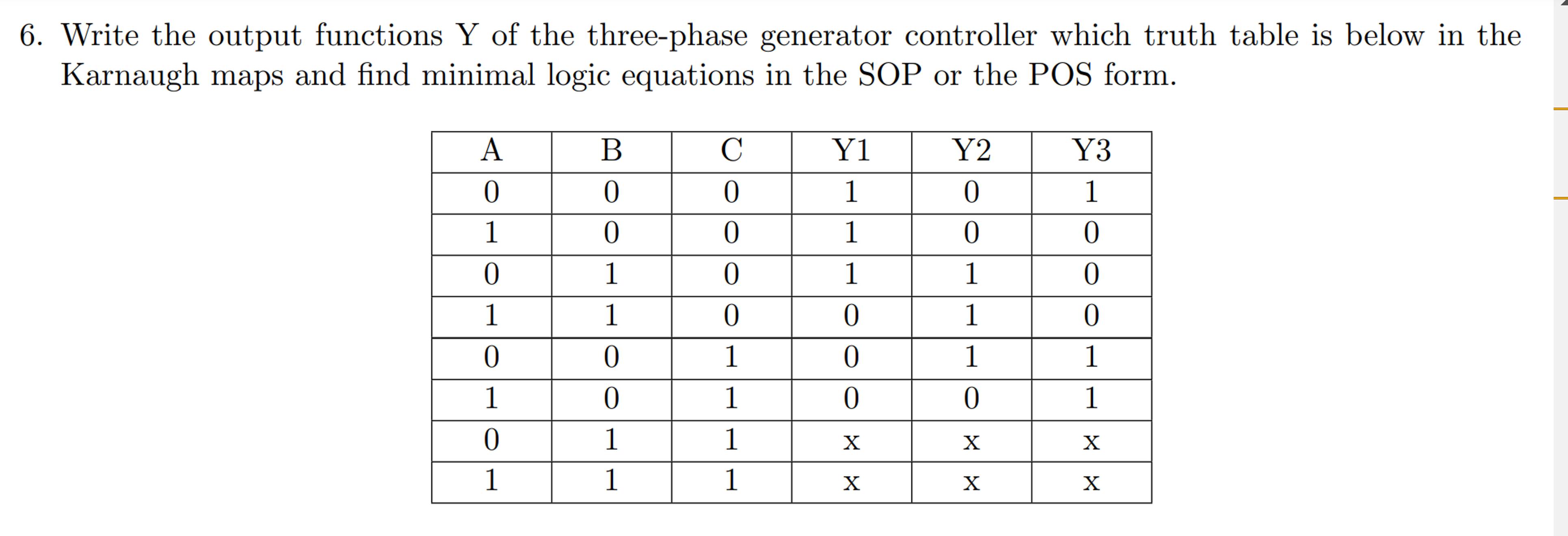 Solved Write the output functions Y of the three-phase | Chegg.com
