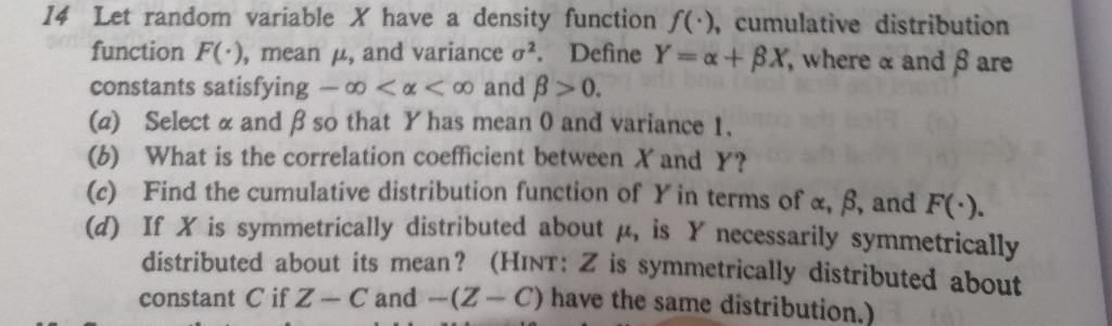 Solved 14 Let random variable X have a density function (), | Chegg.com