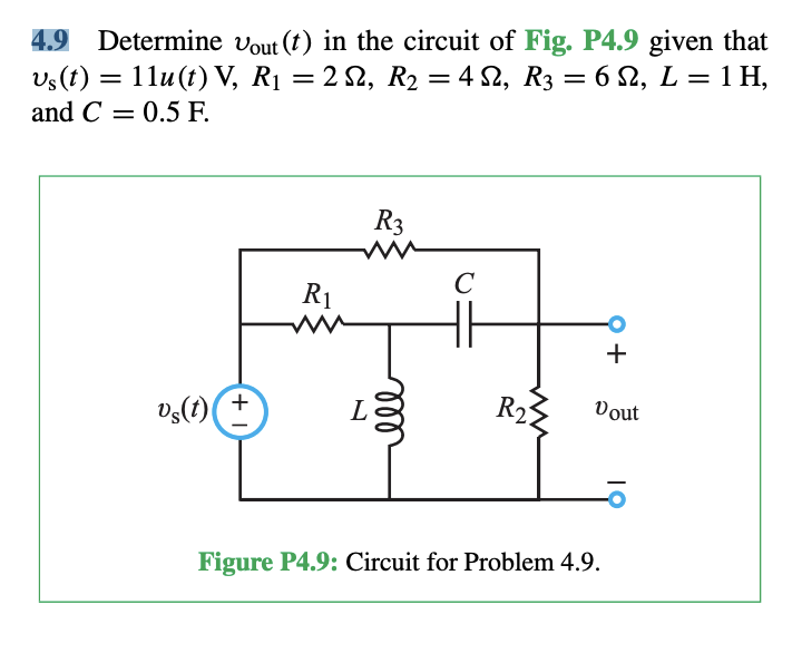 Solved 4.9 Determine Vout (t) in the circuit of Fig. P4.9 | Chegg.com