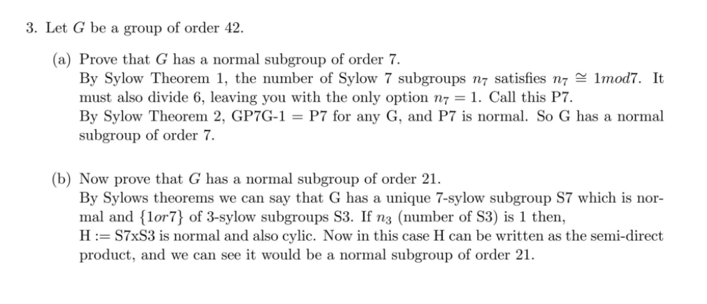 Solved 3. Let G be a group of order 42. (a) Prove that G has | Chegg.com