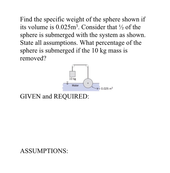 Solved Find the specific weight of the sphere shown if its | Chegg.com