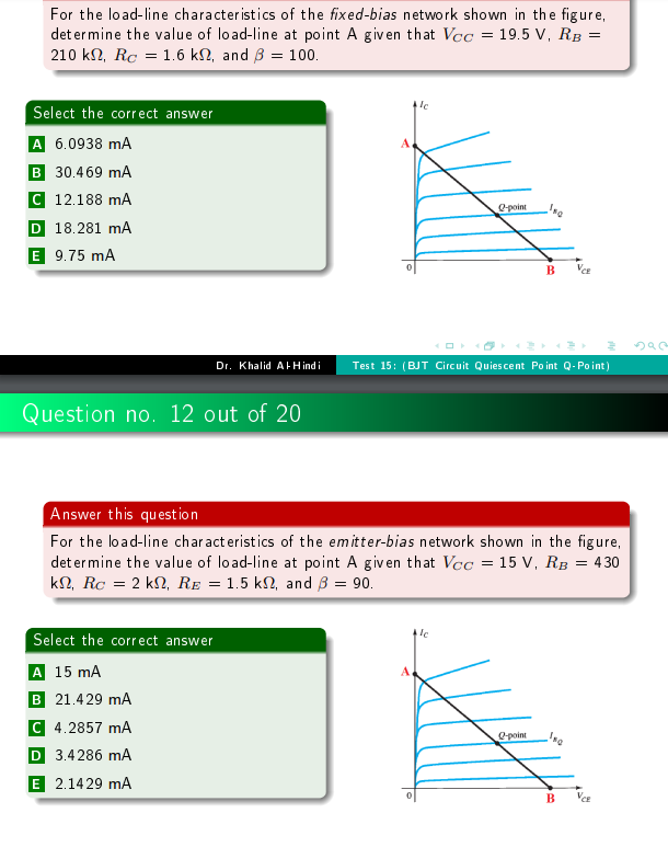Solved For the load-line characteristics of the fixed-bias | Chegg.com