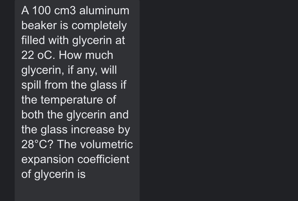 Solved A 100cm3 aluminum\\nbeaker is completely\\nfilled | Chegg.com