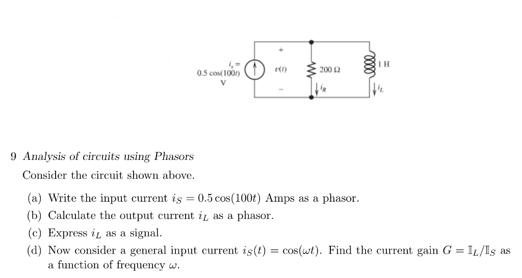 Solved 1 H (t 200 Ω 0.5 cos(100r 9 Analysis of circuits | Chegg.com
