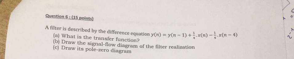 Solved A filter is described by the difference equation | Chegg.com