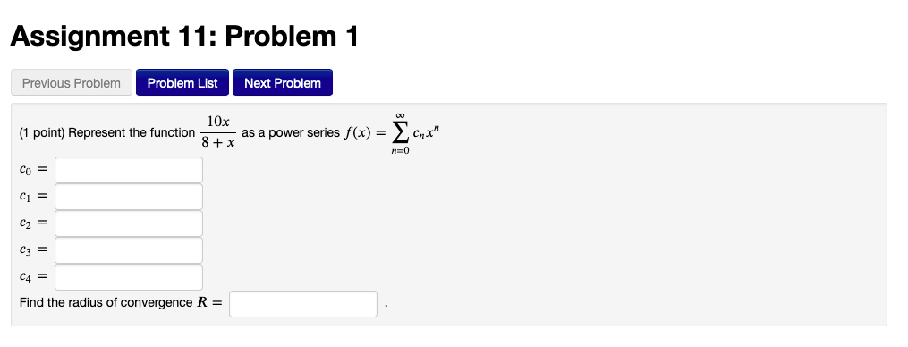 Solved Assignment 11: Problem 1 Previous Problem Problem | Chegg.com