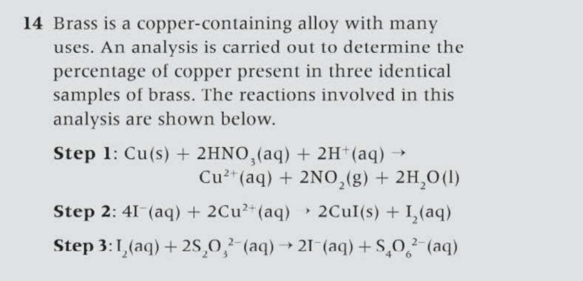 Solved 14 Brass is a copper-containing alloy with many uses. | Chegg.com