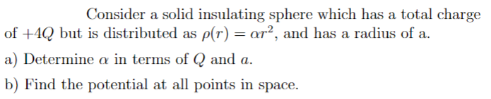 Solved Consider a solid insulating sphere which has a total | Chegg.com