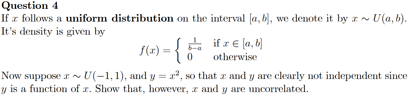 Solved If x follows a uniform distribution on the interval | Chegg.com