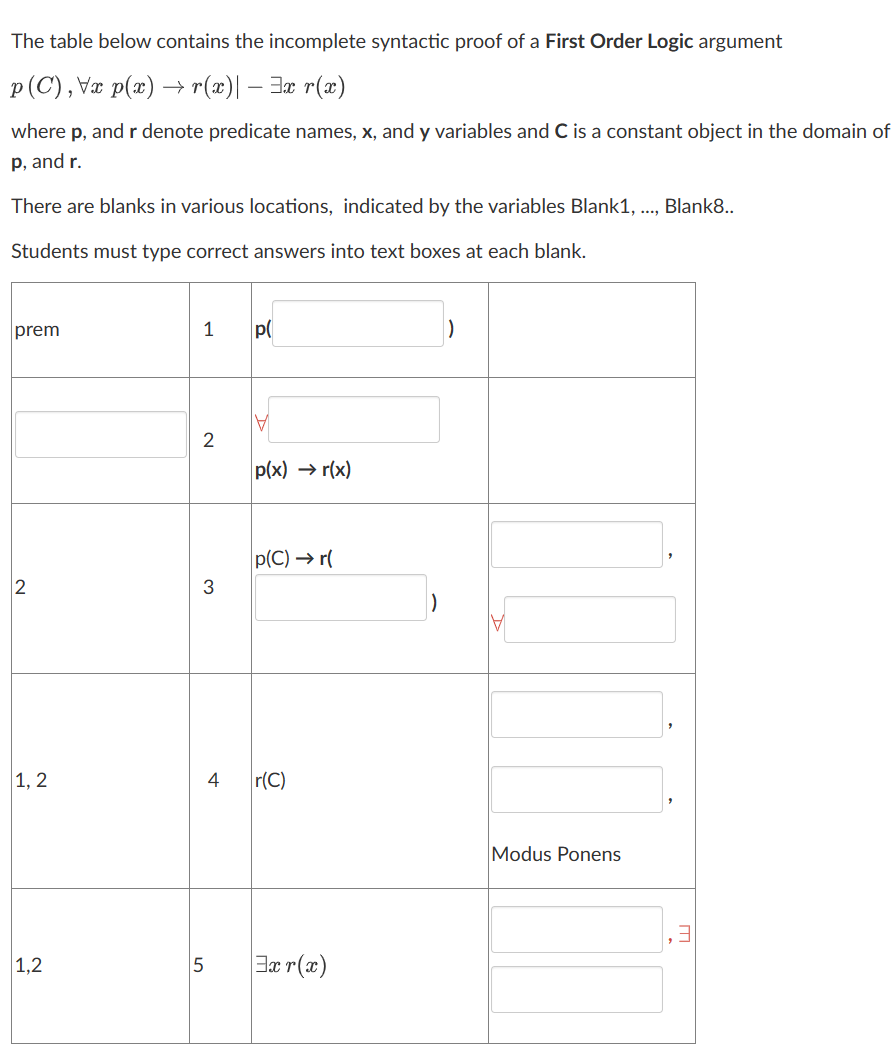 Solved p(C),∀xp(x)→r(x)∣−∃xr(x) where p, and r denote | Chegg.com