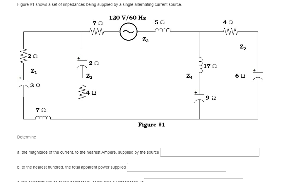 Solved Figure \#1 shows a set of impedances being supplied | Chegg.com