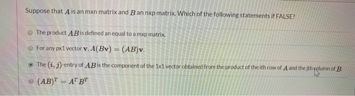Solved Suppose that A is an mxn matrix and B an nxp matrix. | Chegg.com