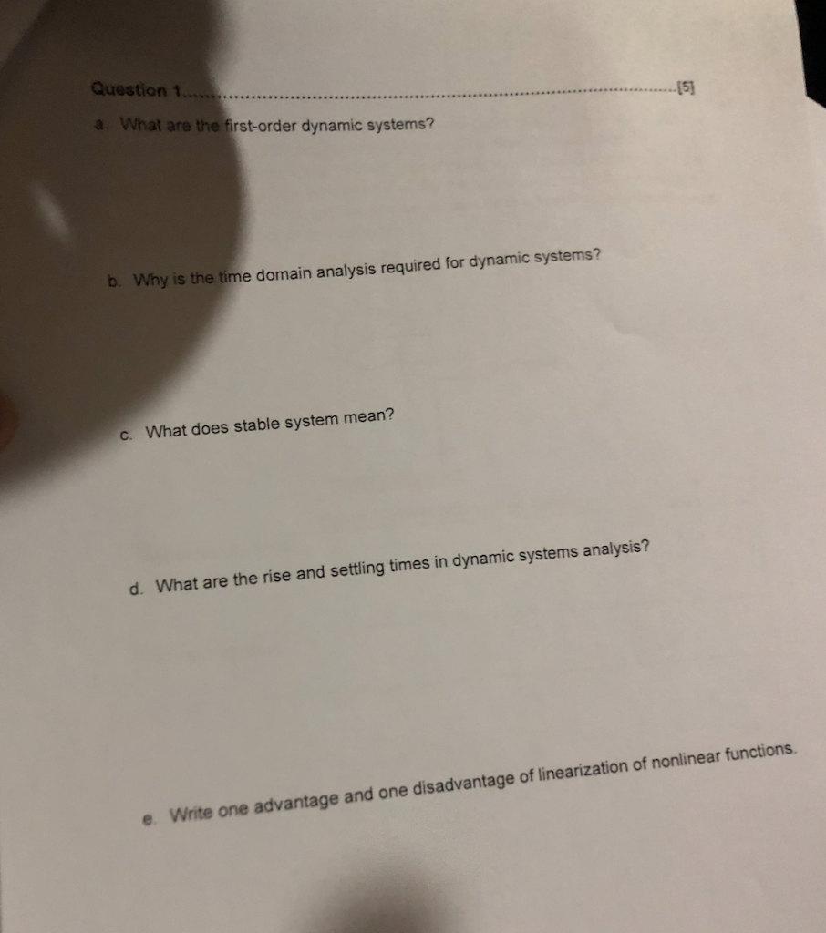Solved a. What are the first-order dynamic systems? b. Why | Chegg.com