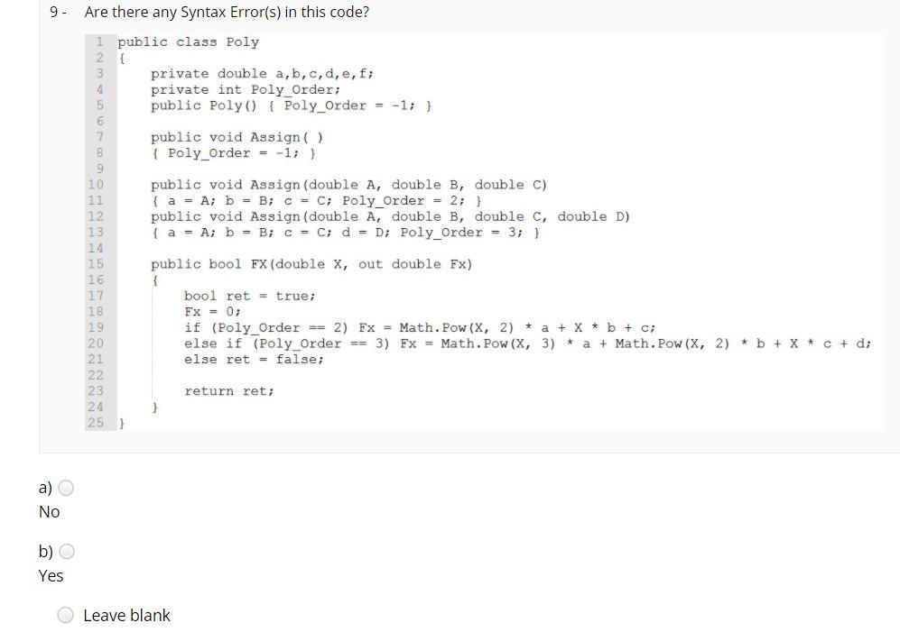 Solved 9- Are there any Syntax Error(s) in this code? 1 | Chegg.com