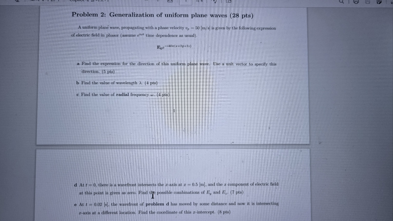 Solved Problem 2: Generalization of uniform plane waves (28 | Chegg.com