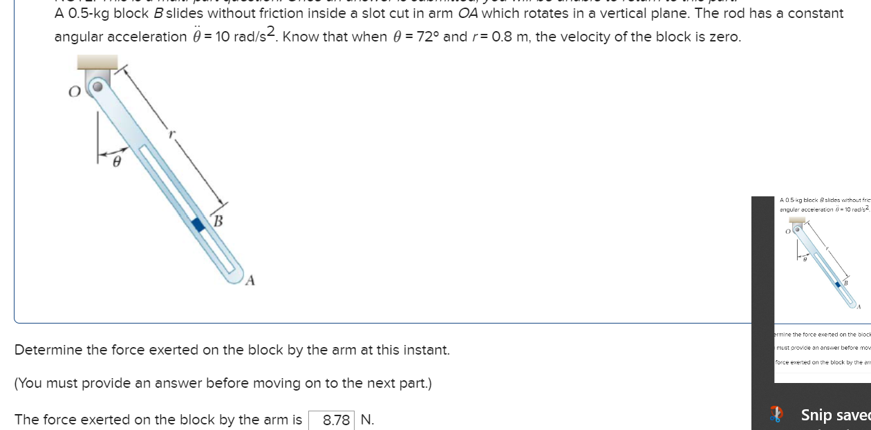 Solved A 0.5-kg block B slides without friction inside a | Chegg.com