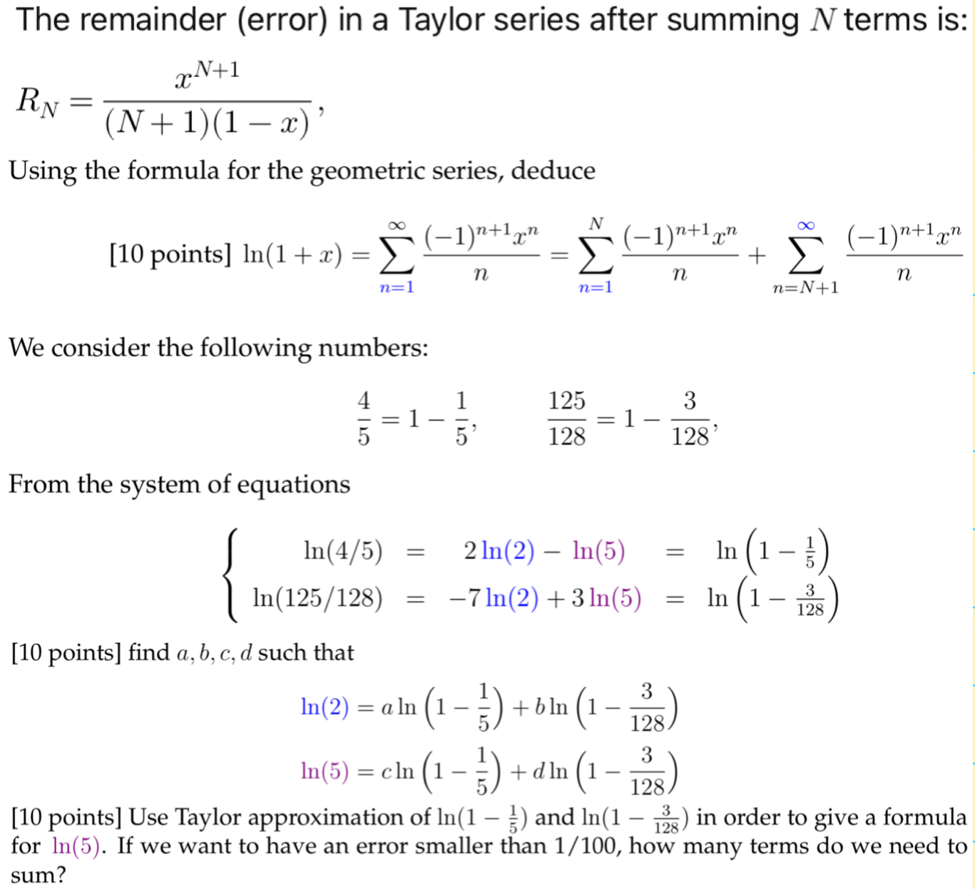 Solved by an EXPERT The remainder (error) in ﻿a Taylor series after | Chegg.com