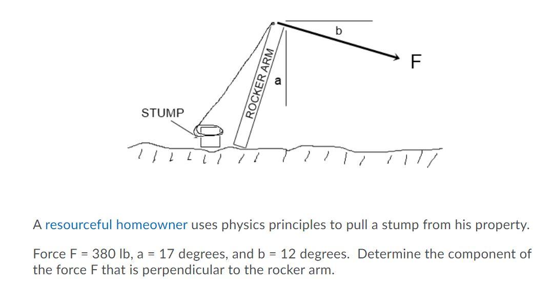 Solved b F ROCKER ARM STUMP A resourceful homeowner uses | Chegg.com