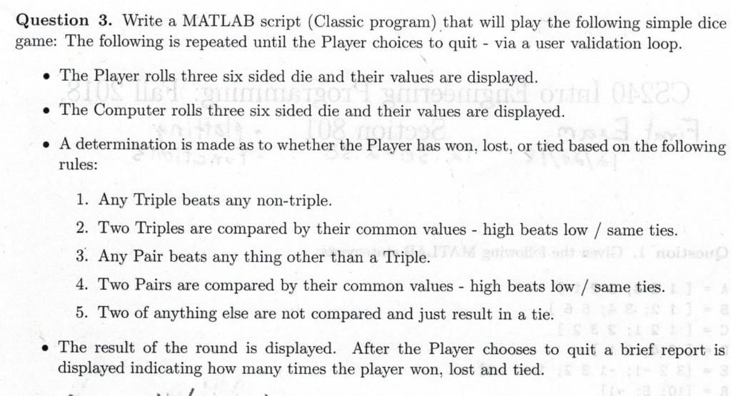 Solved Question 3. Write a MATLAB script (Classic program) | Chegg.com