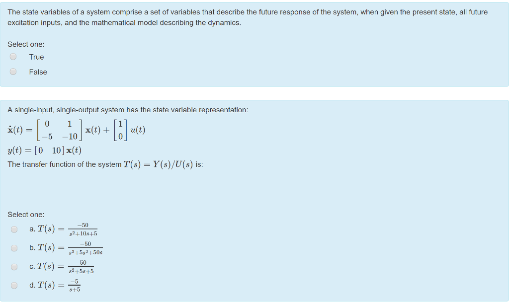 Solved The state variables of a system comprise a set of | Chegg.com