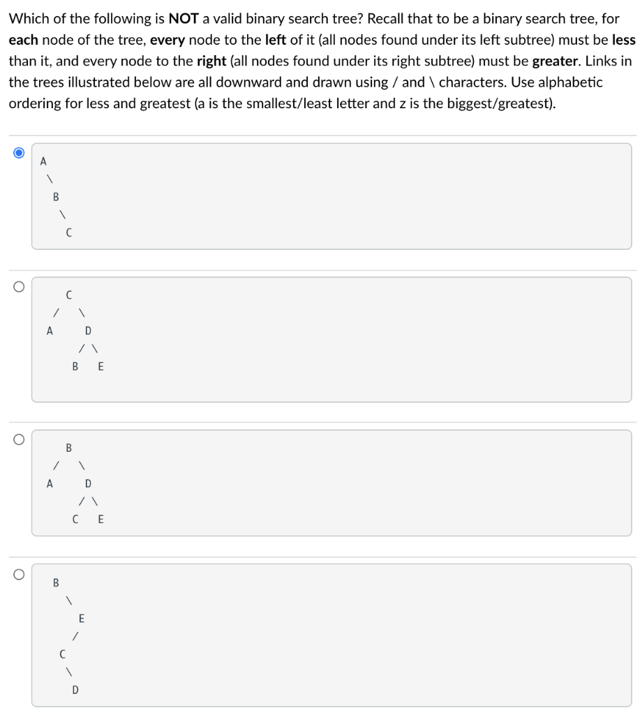 Solved Which of the following is NOT a valid binary search | Chegg.com