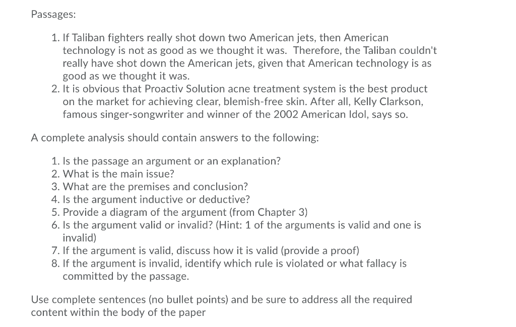 Solved Passages 1. If Taliban fighters really shot down two | Chegg.com