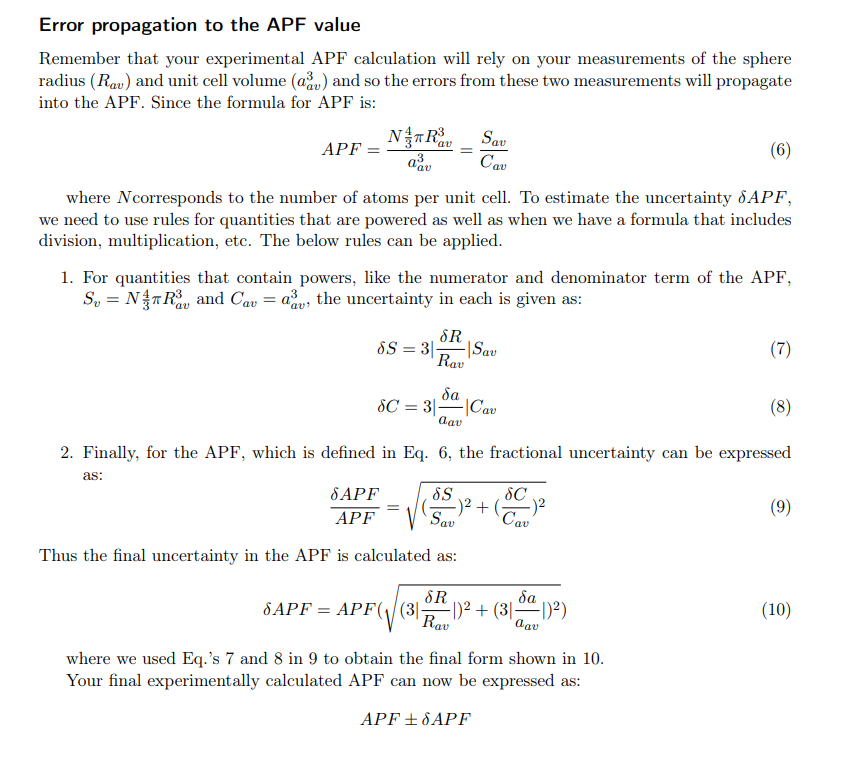 Solved Error propagation to the APF value Remember that your | Chegg.com