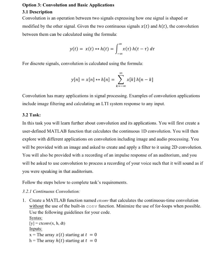 Solved Option 3: Convolution and Basic Applications 3.1 | Chegg.com